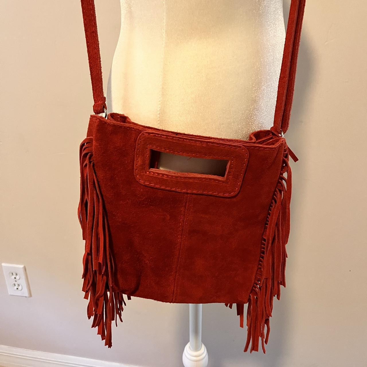 Vera Pelle Bright Red Suede Fringe Crossbody Bag - Depop