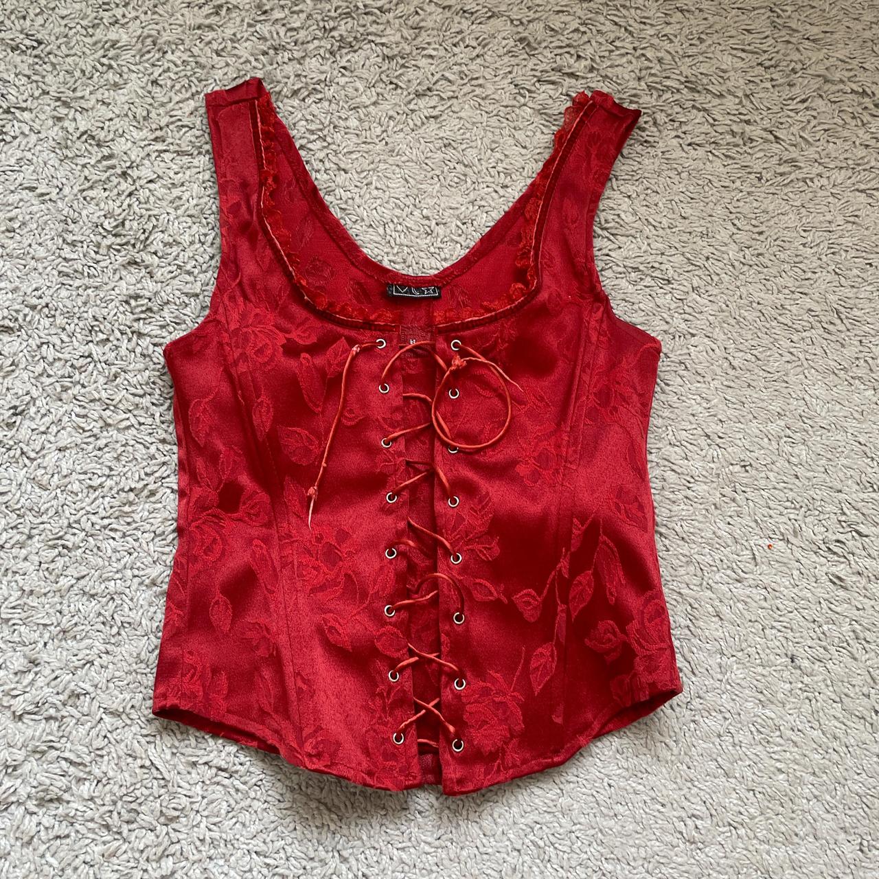Vintage rose covered red corset (great condition the... - Depop