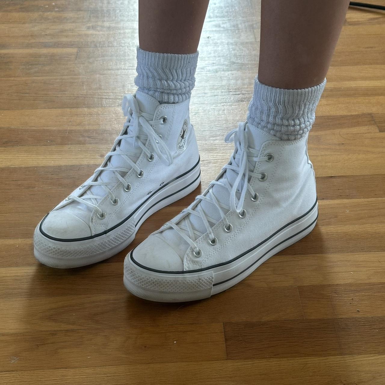 -white high top platform converse -women’s... | Depop