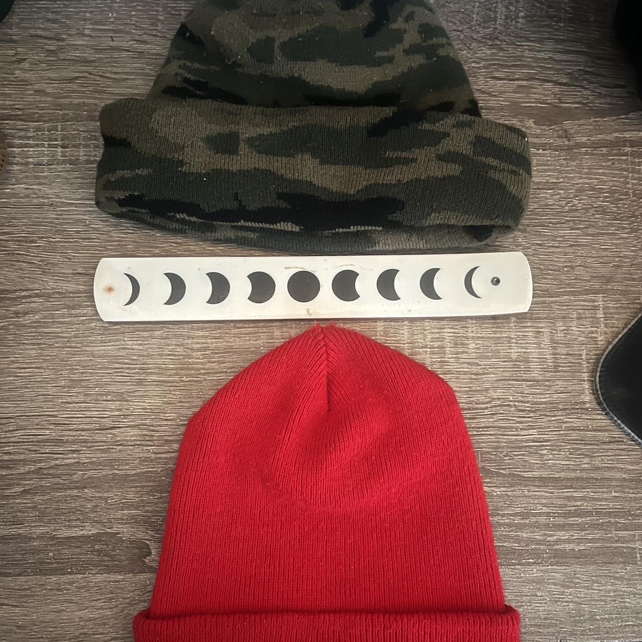 Bundle of 2 beanies one camo and other red #beanies - Depop