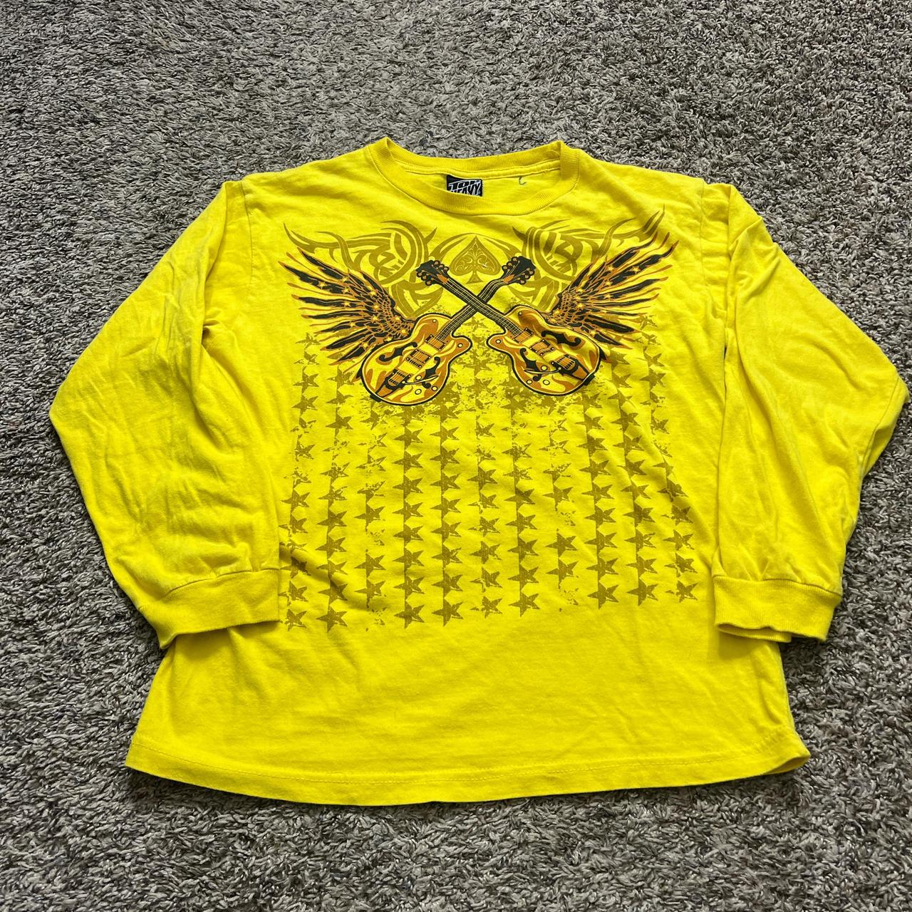 Yellow y2k/2000s style long sleeve shirt size: L... | Depop