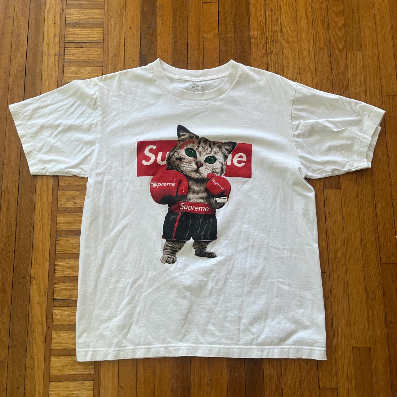 White Supreme Shirt, Boxing cat Large, Great Condition - Depop