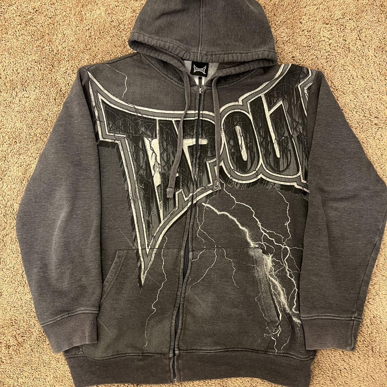 Grey and black Tapout zip up hoodie #skater... - Depop