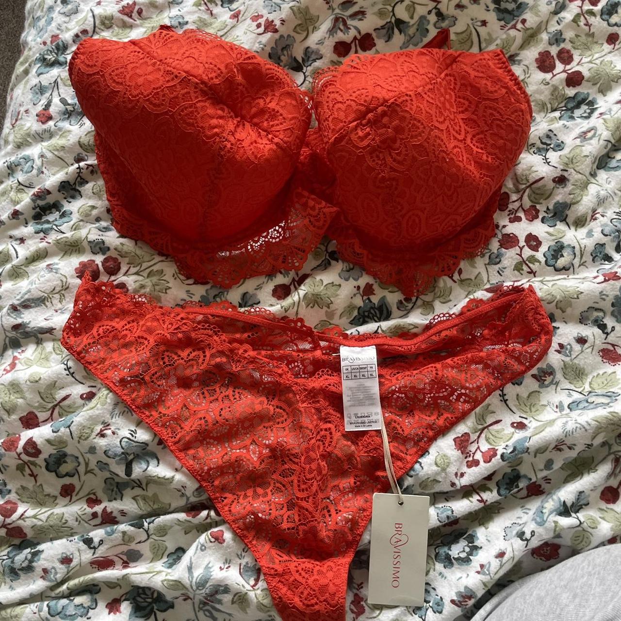 gorgeous red/orange bravissimo lingerie set!!! thong... - Depop