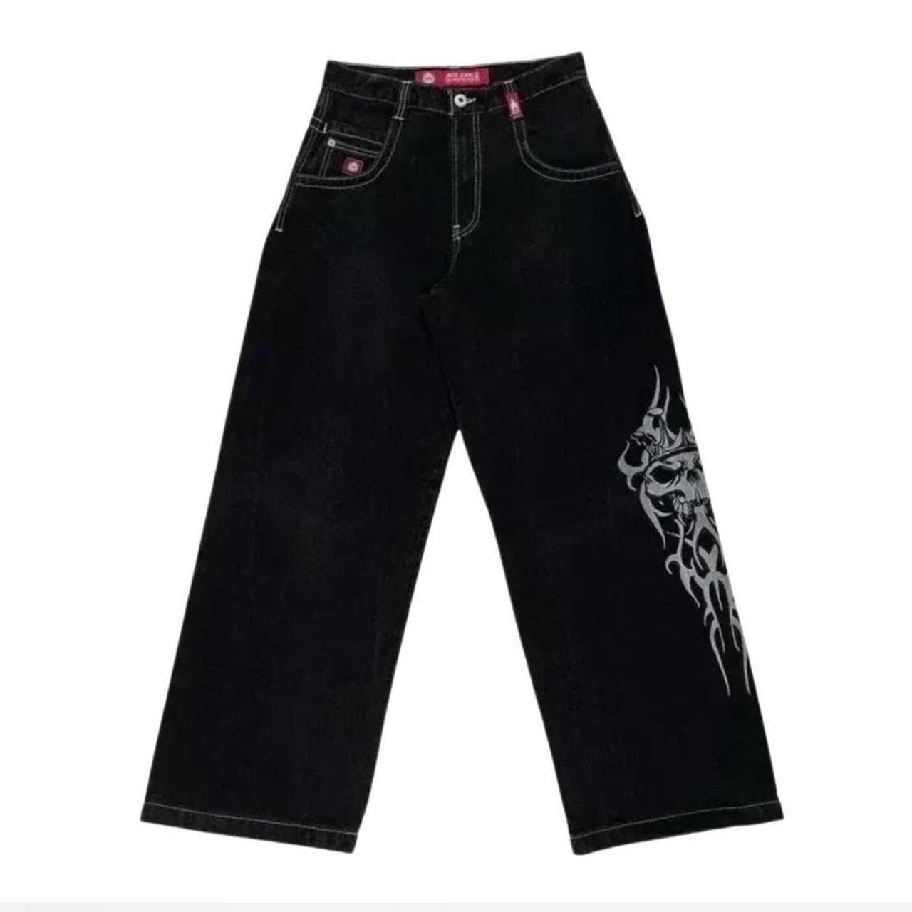 black JNCO baggy jeans embodied pattern on front and... | Depop