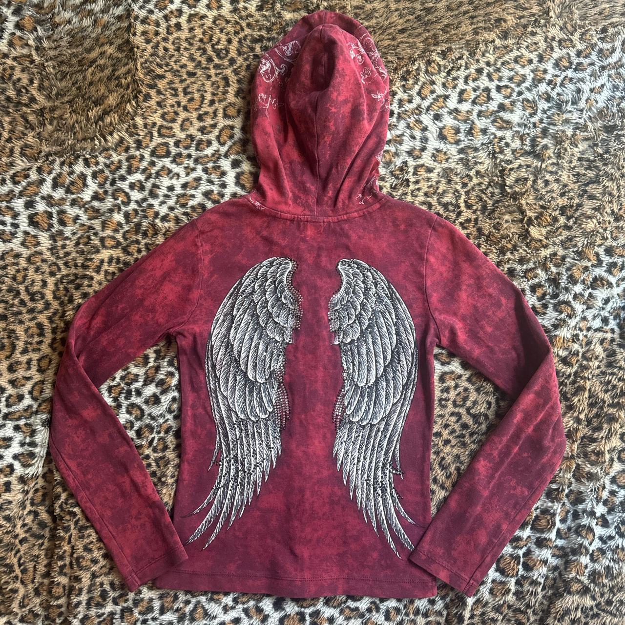VINTAGE RHINESTONE ANGEL WINGS ZIP UP MCBLING... - Depop