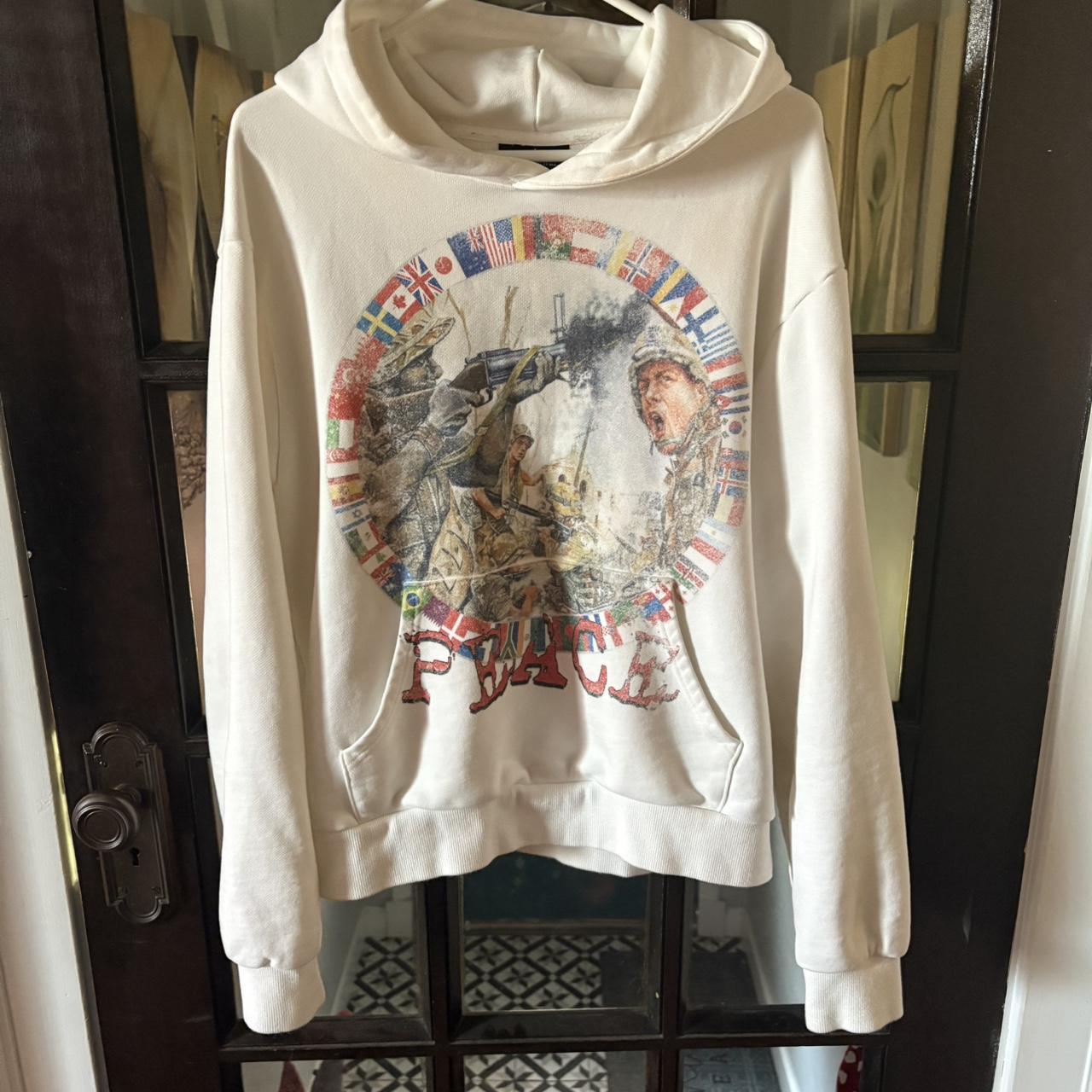 white ##fall 24 peaceinwar hoodie size small small... | Depop