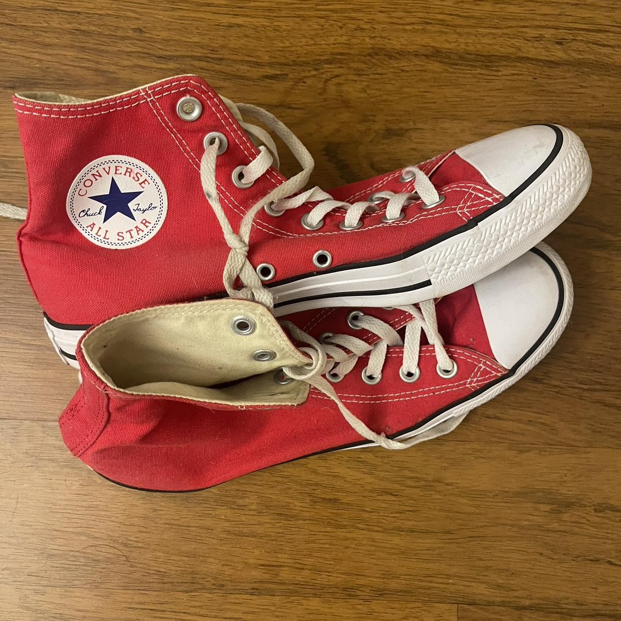 red converse ♡ size women’s 10 ♡ worn three... - Depop