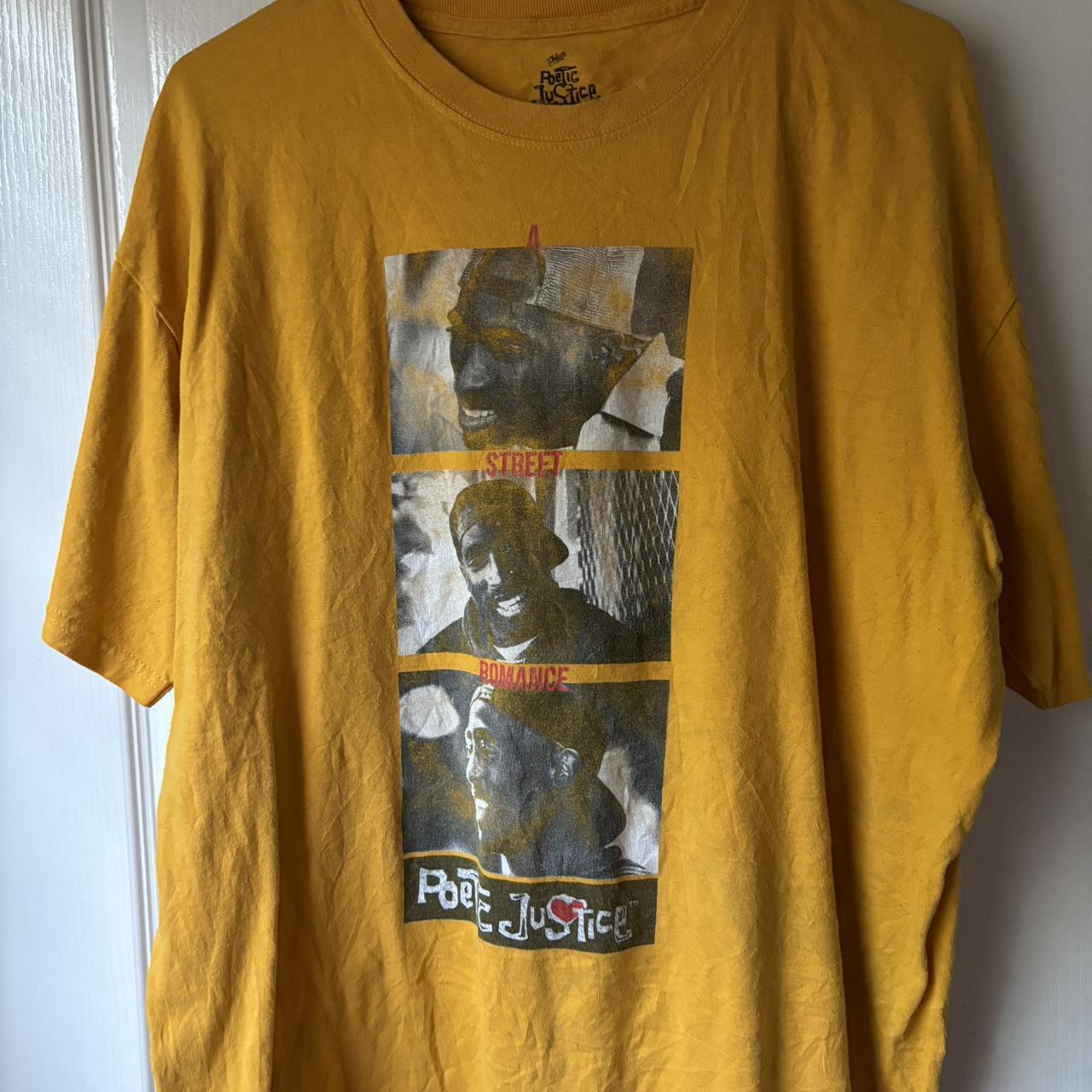 Yellow poetic justice tee with tupac on it (xl fits... - Depop