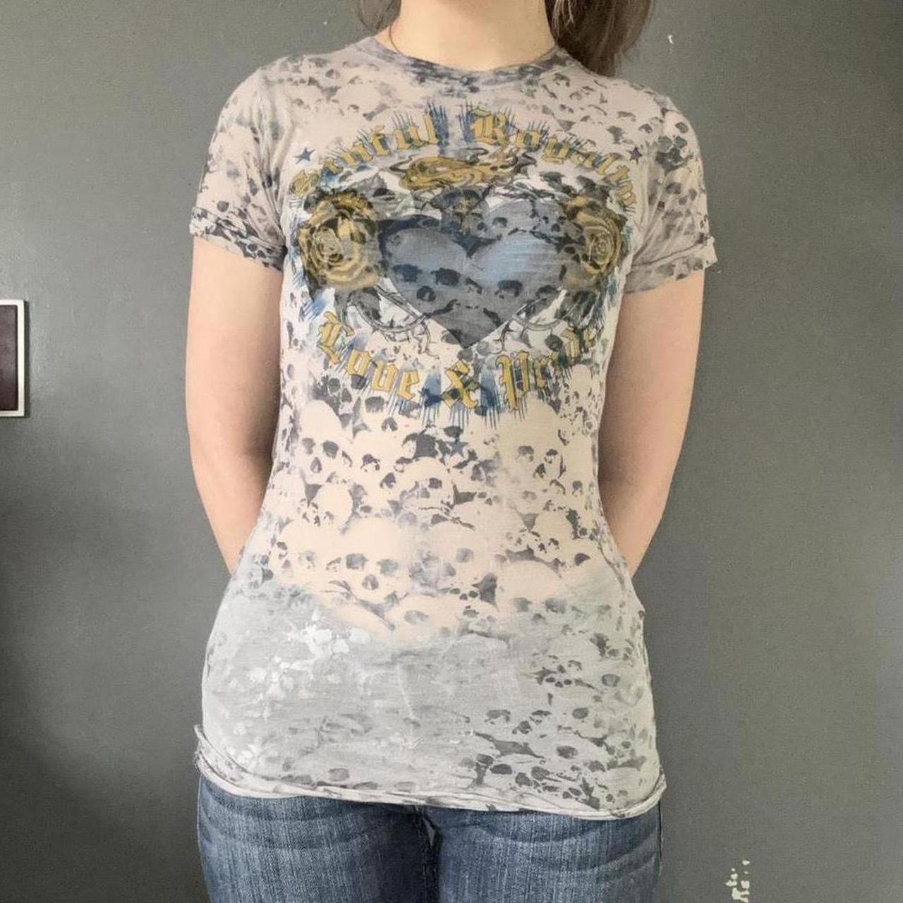 sheer winged affliction shirt ~ soso soft and very... - Depop