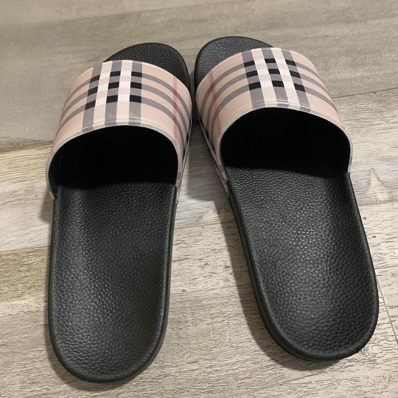 checkered monogram slides, only worn once indoor,... - Depop
