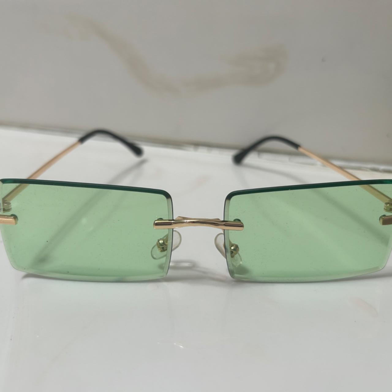 Green rectangular sunglasses multi aesthetic - Depop