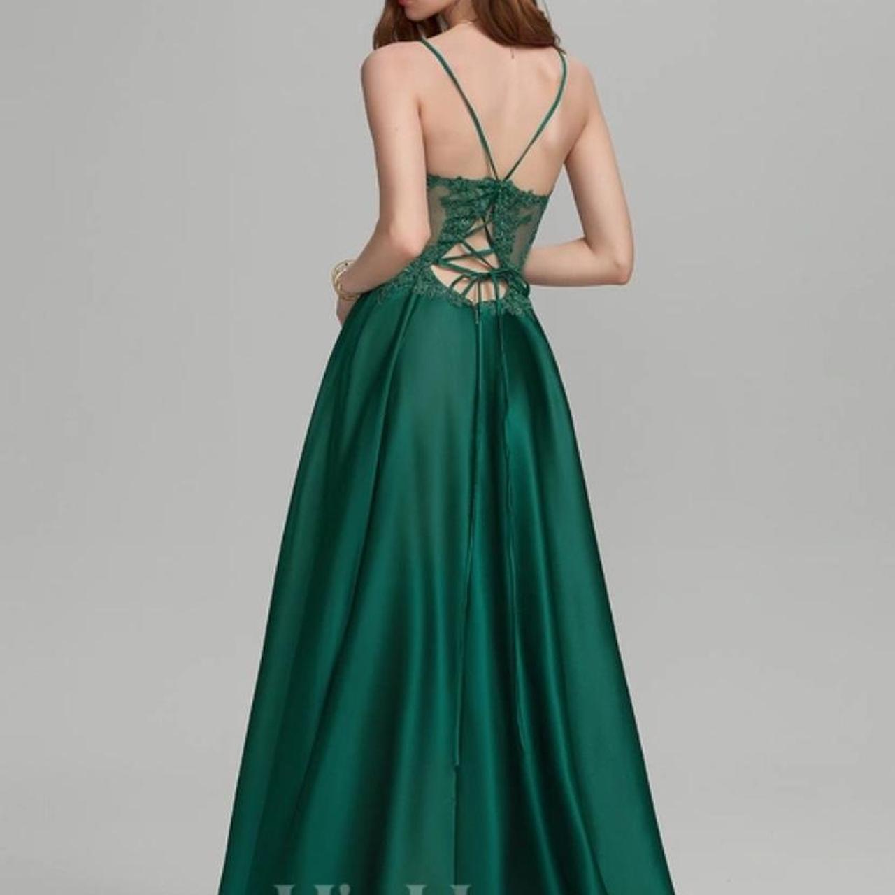 emerald green silk prom dress slight unnoticeable... - Depop