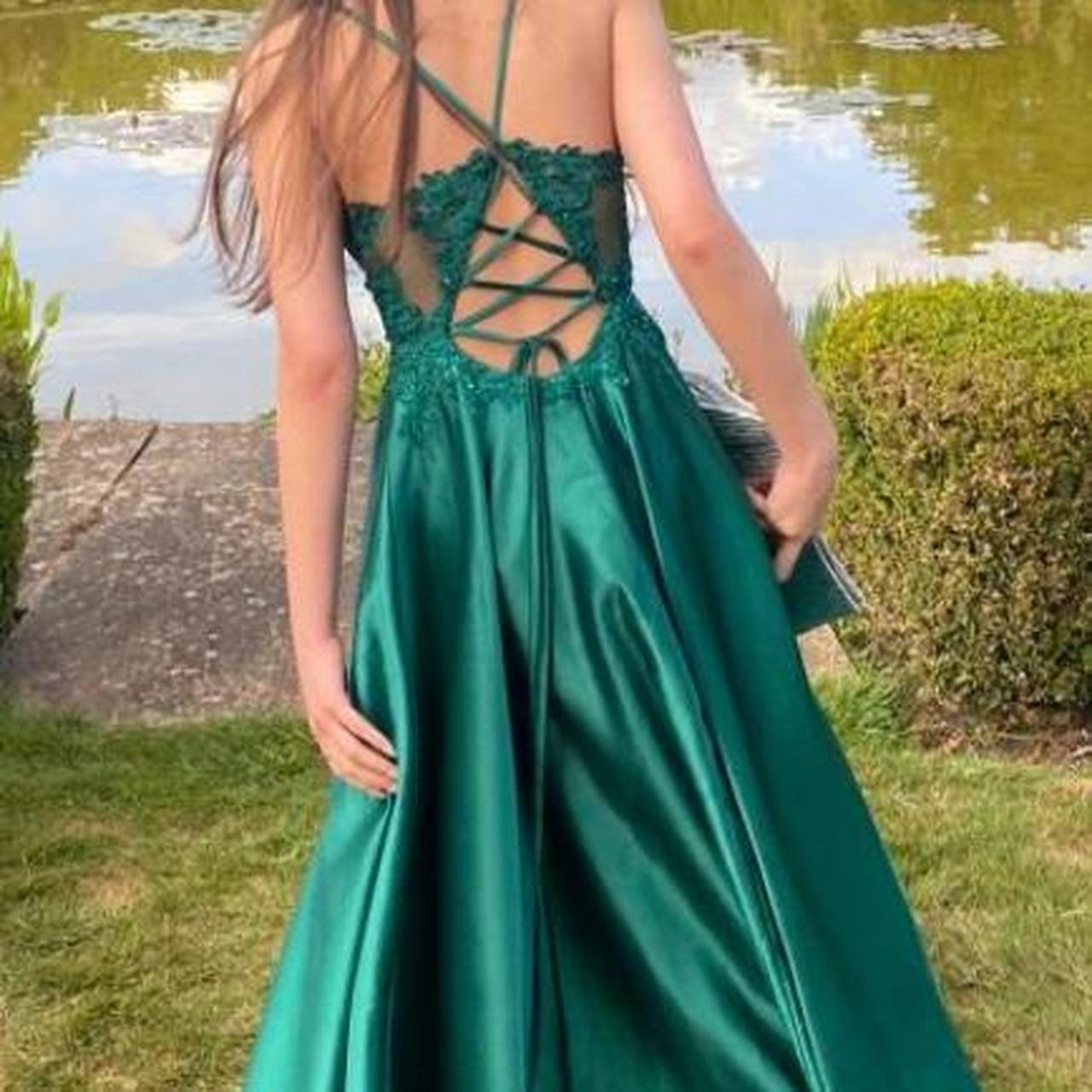 emerald green silk prom dress slight unnoticeable... - Depop