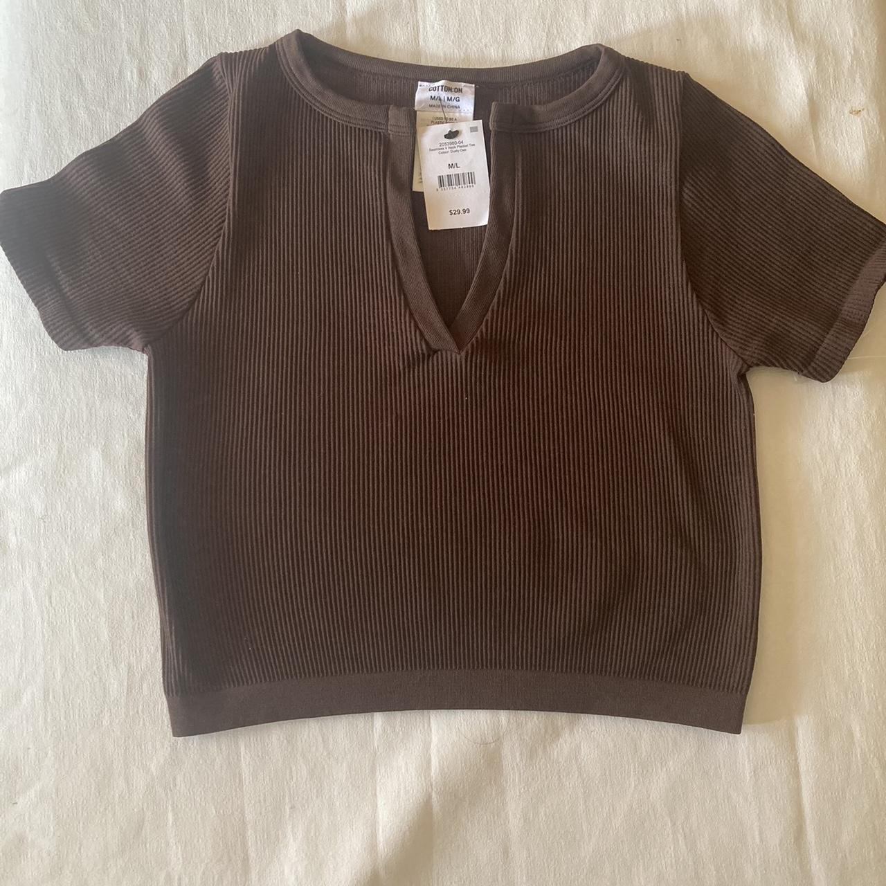 Seamless V Neck Placket Tee Colour: Dusty Oak - Depop