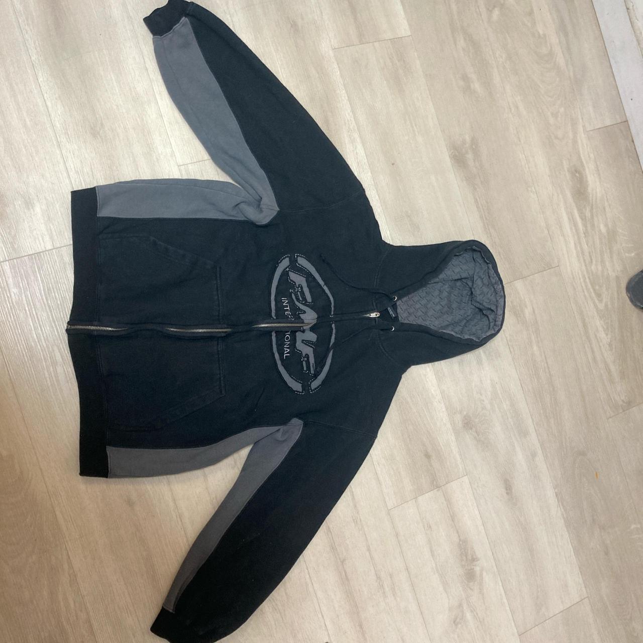Black and grey hoodie zip up super vintage FMF [fast... - Depop