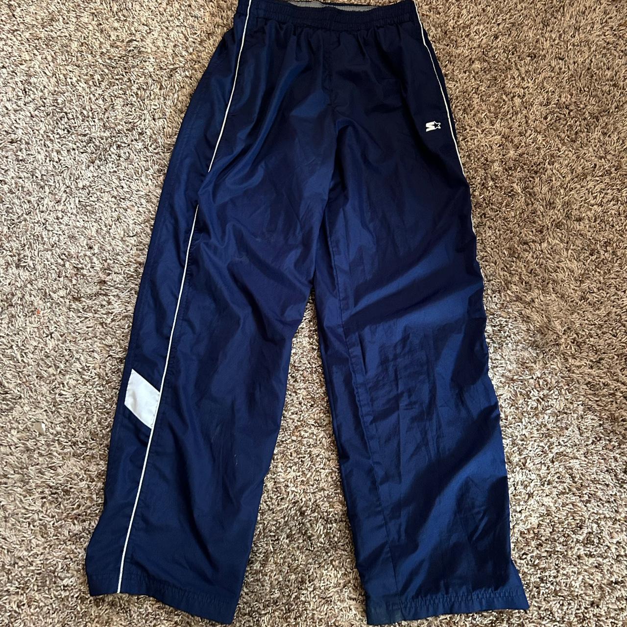 Navy blue and white Starter track pants streetwear | Depop
