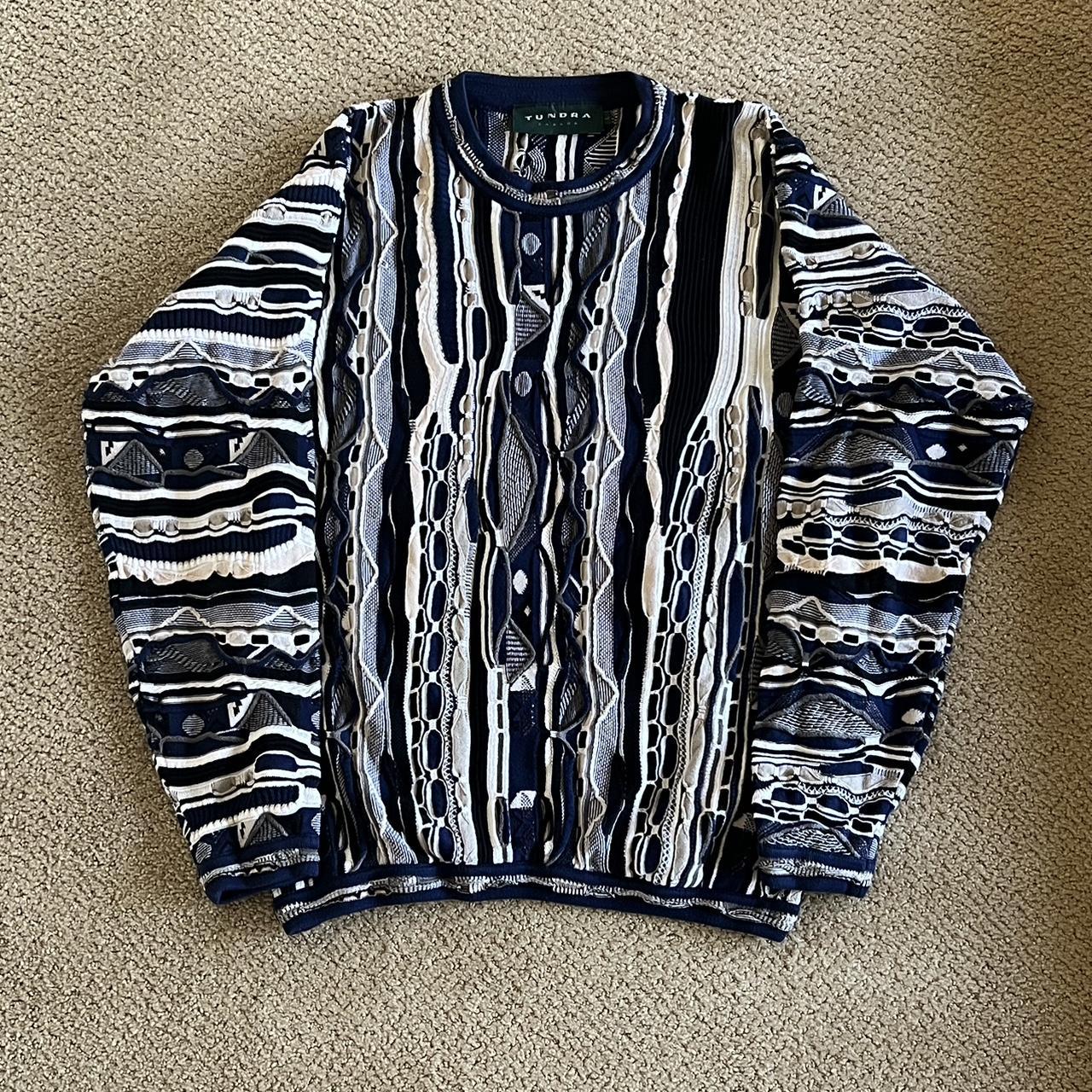 Coogi-inspired navy and white sweater, made by... - Depop