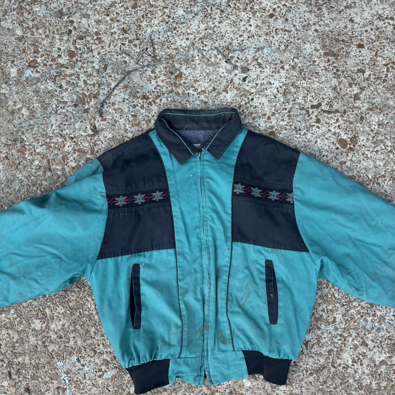 Blue and black vintage 90s Western Frontier jacket... - Depop