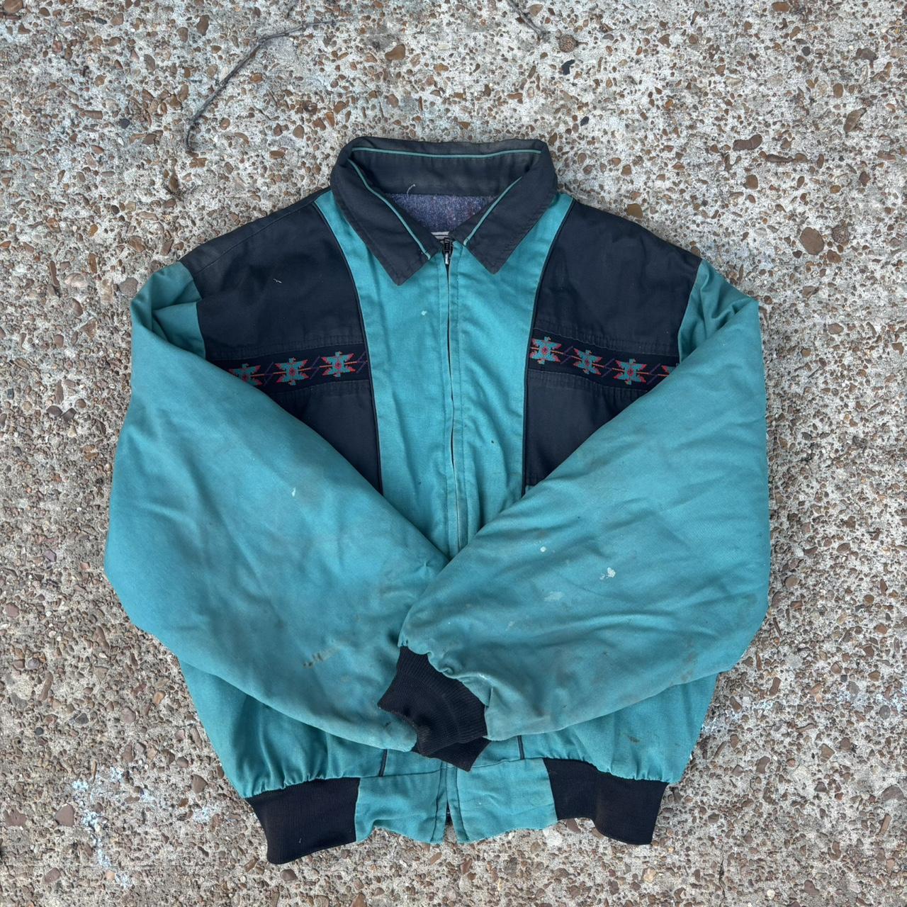 Blue and black vintage 90s Western Frontier jacket... - Depop
