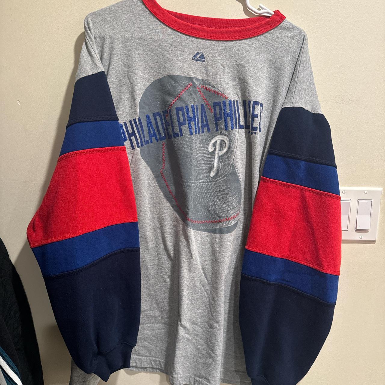 Grey and red MLB long sleeve shirt #baseball... - Depop