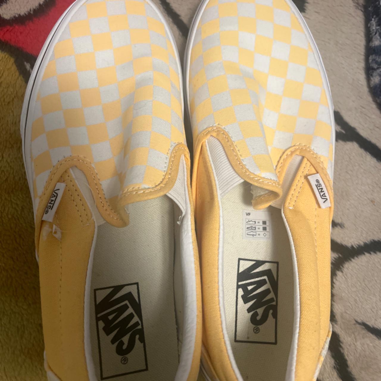 yellow checkered vans slip ons - Depop