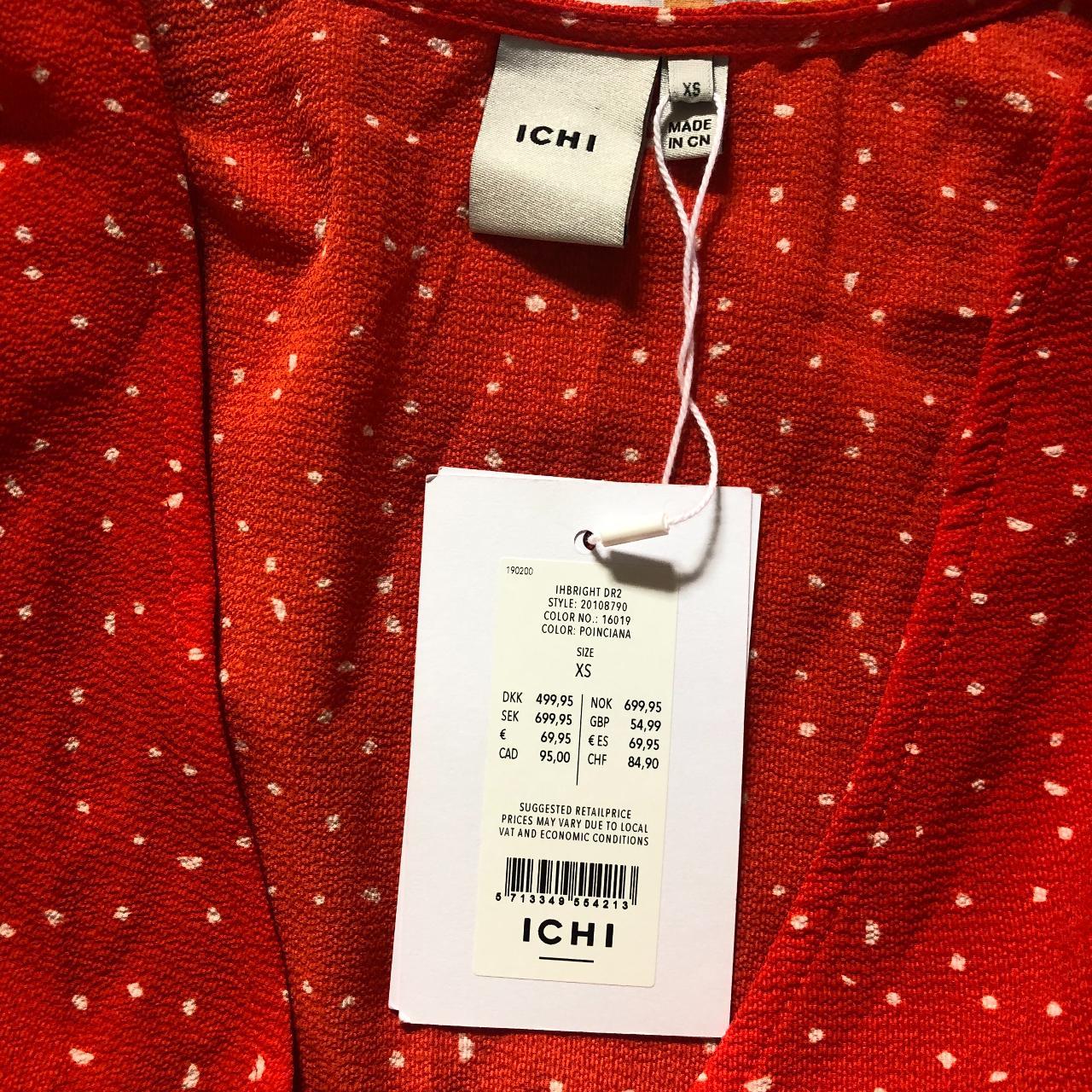 NWT never worn XS ICHI Bright Red Wrap Dress with... - Depop