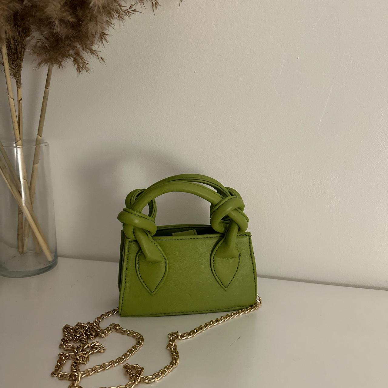 Green/khaki mini purse with gold attachable chain strap - Depop