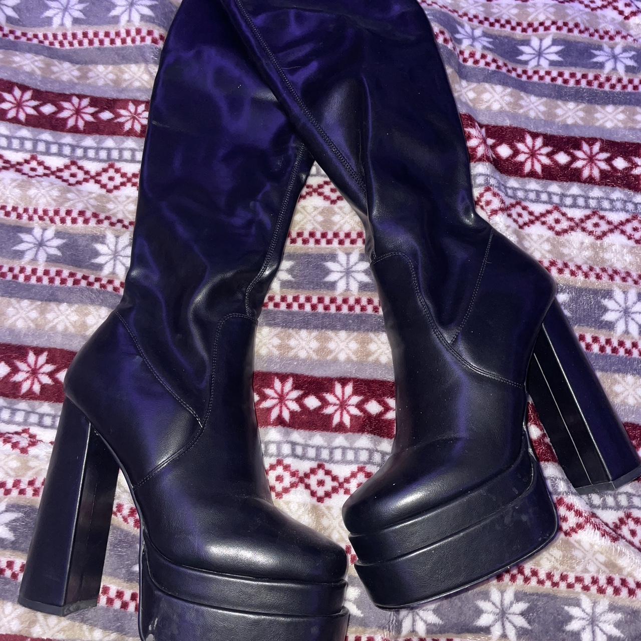 wetkiss Stacked Platform Knee High Boots for Women... - Depop
