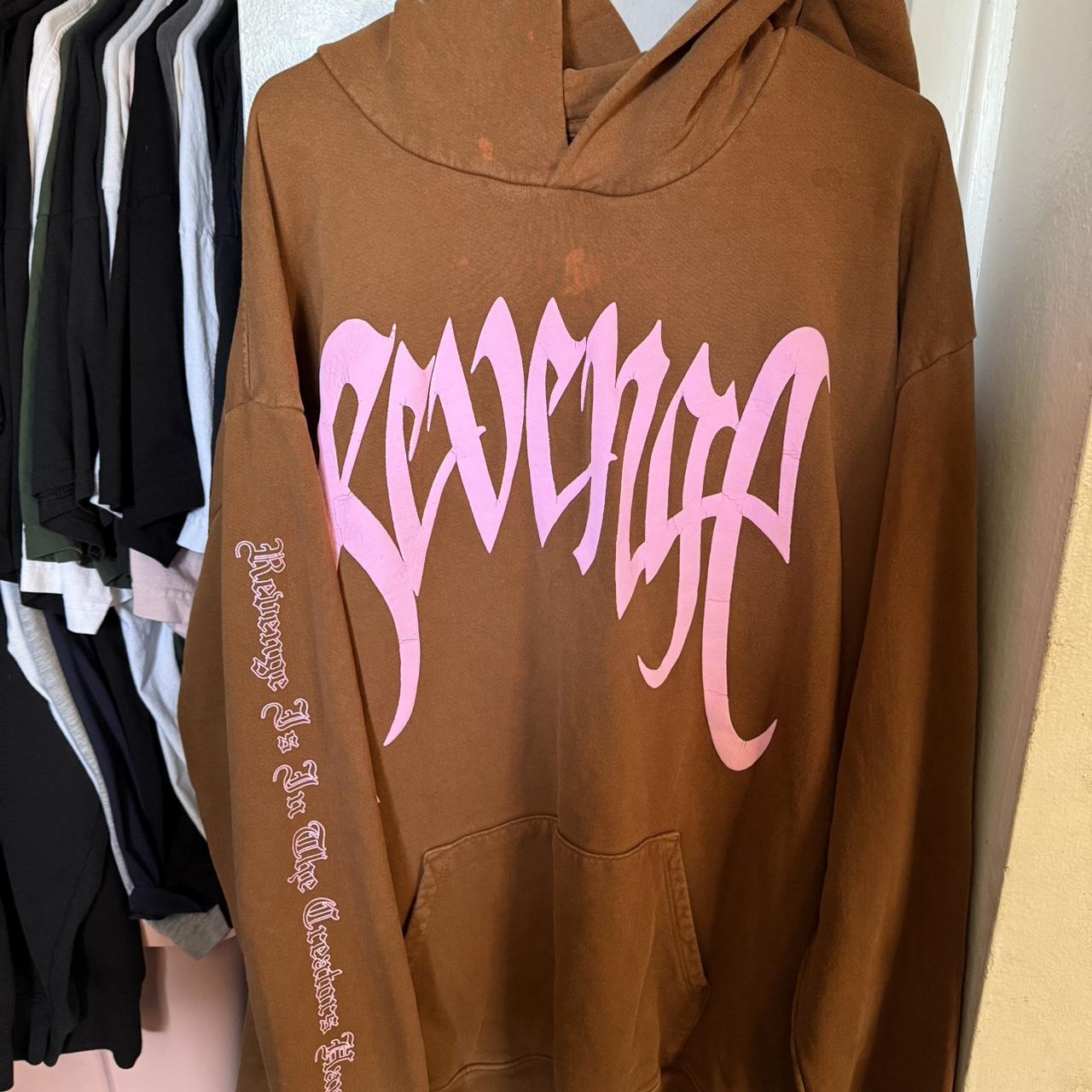 Brown and pink Revenge hoodie, it does have some... | Depop