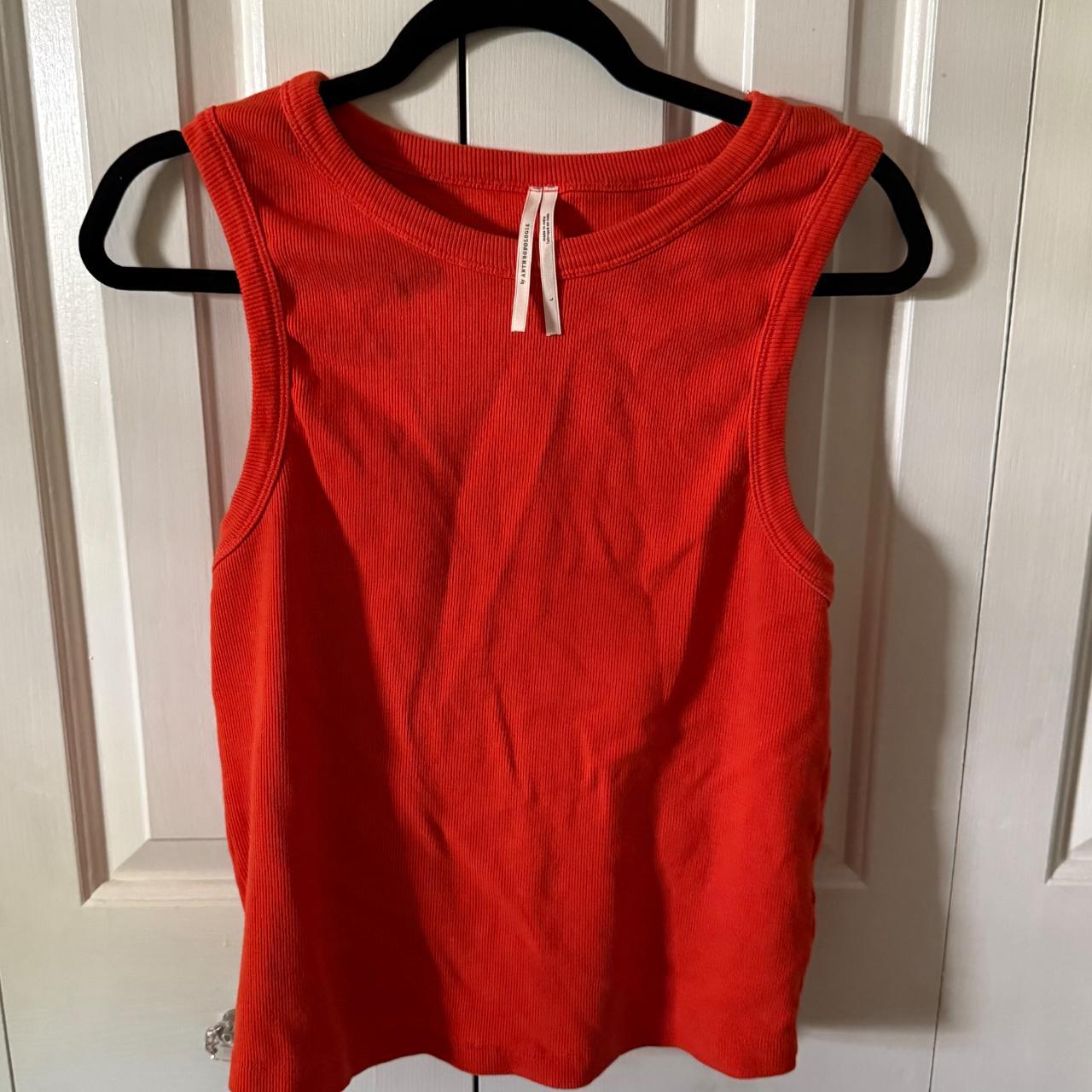 Anthropologie orange ribbed tank top size large!!... | Depop