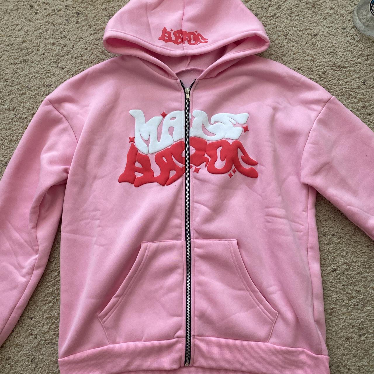 puff print "made havoc" light pink streetwear hoodie - Depop