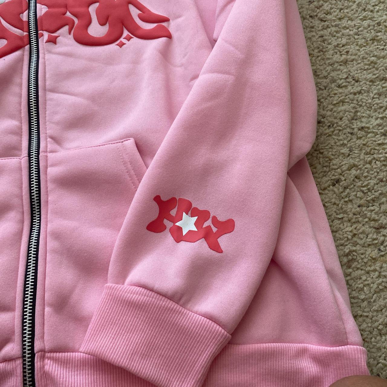 puff print "made havoc" light pink streetwear hoodie - Depop