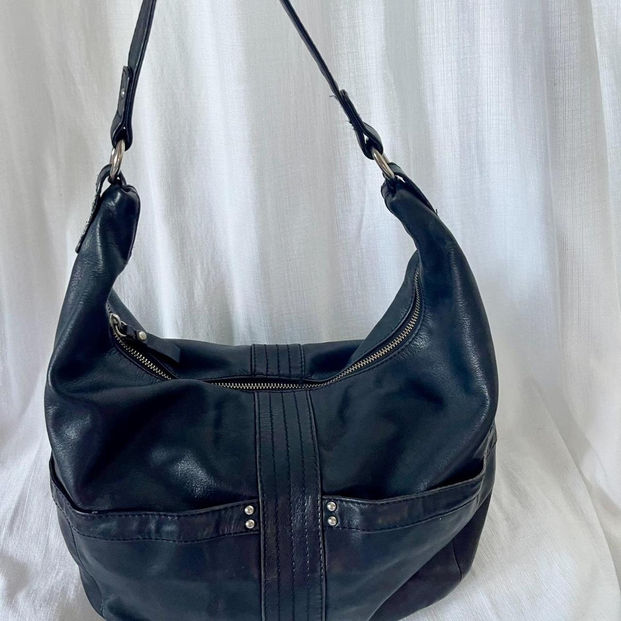 Black leather hobo bag with adjustable strap vintage... | Depop