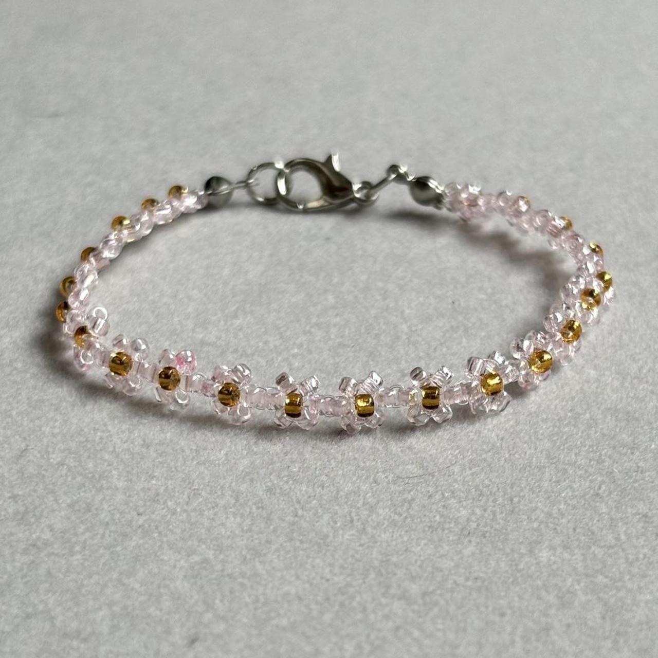 💗 Pink bloom beaded breacelet 🌸 Your choice of gold... - Depop