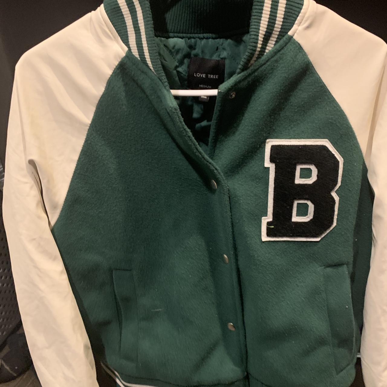 Green and tan B letterman jacket - Depop