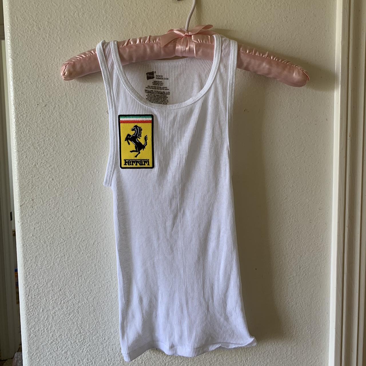 Ferrari white tank top Could fit a men’s xsmall and... - Depop
