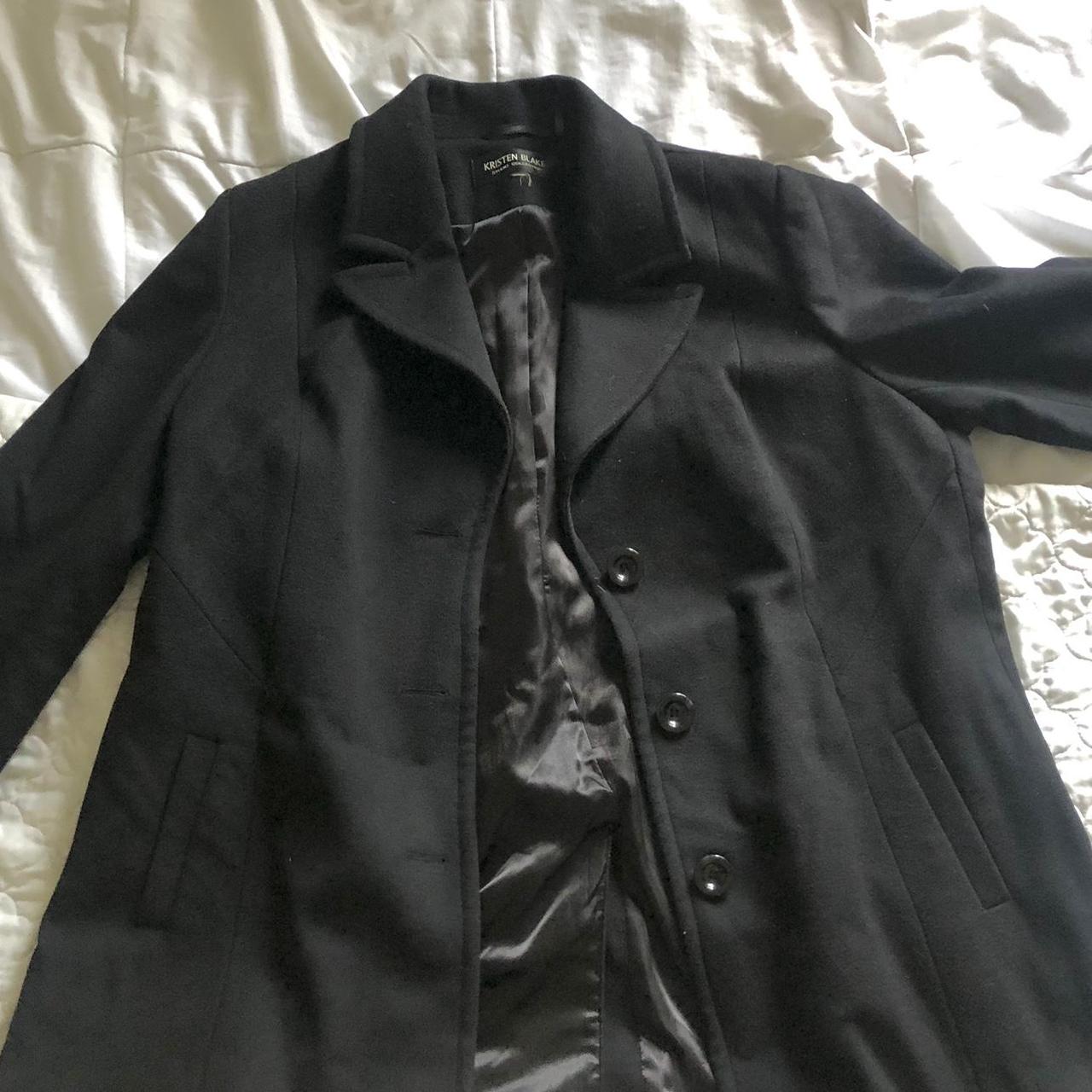 heavy winter black button coat, satin interior,... - Depop