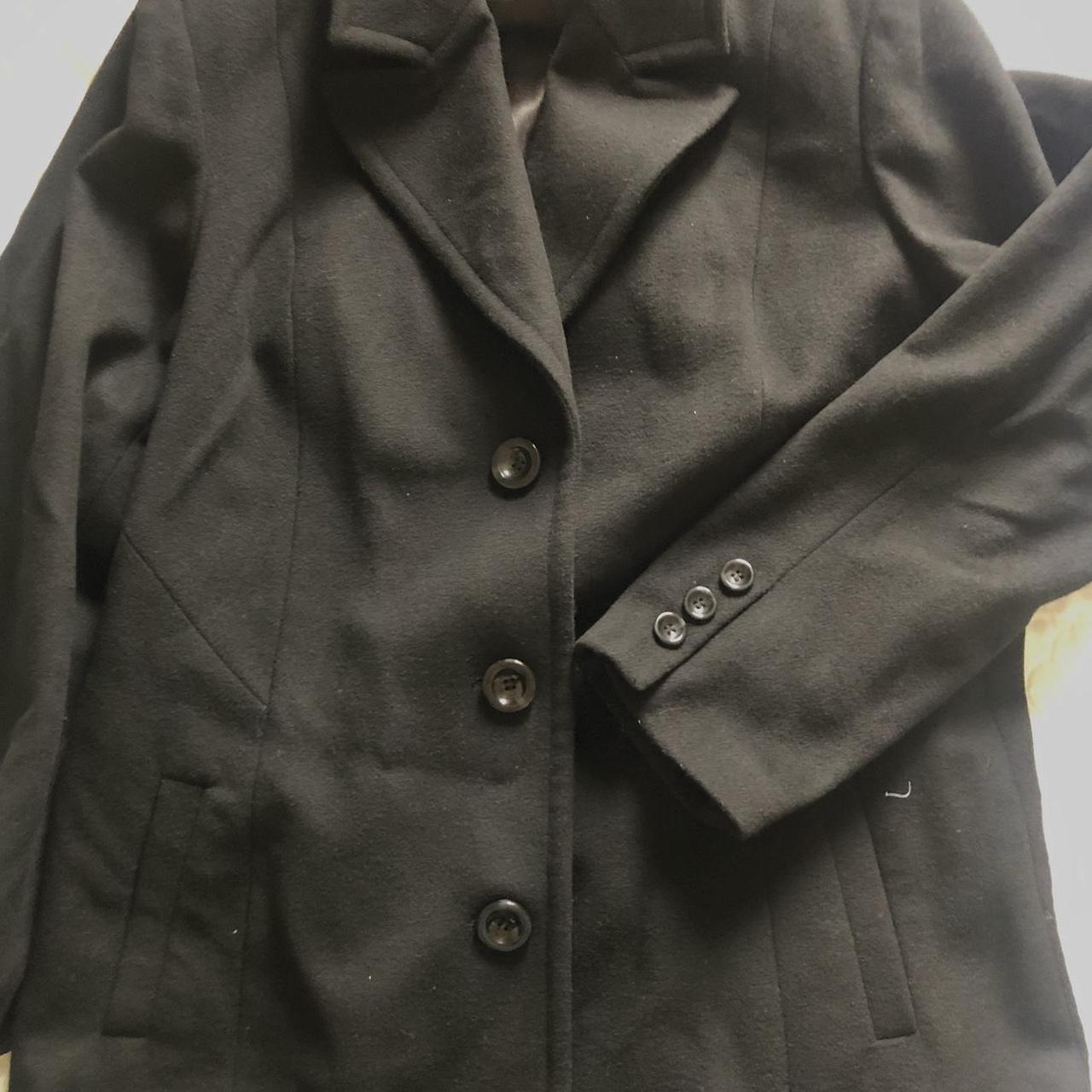 heavy winter black button coat, satin interior,... - Depop
