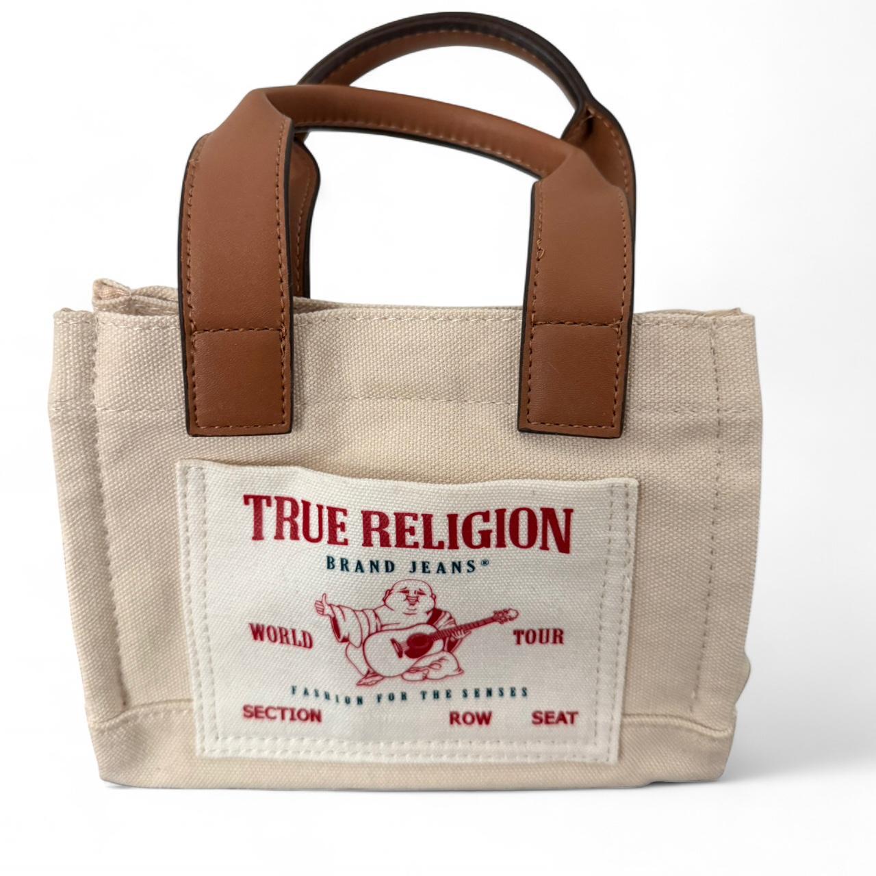 Mini True Religion cream canvas tote bag with... | Depop