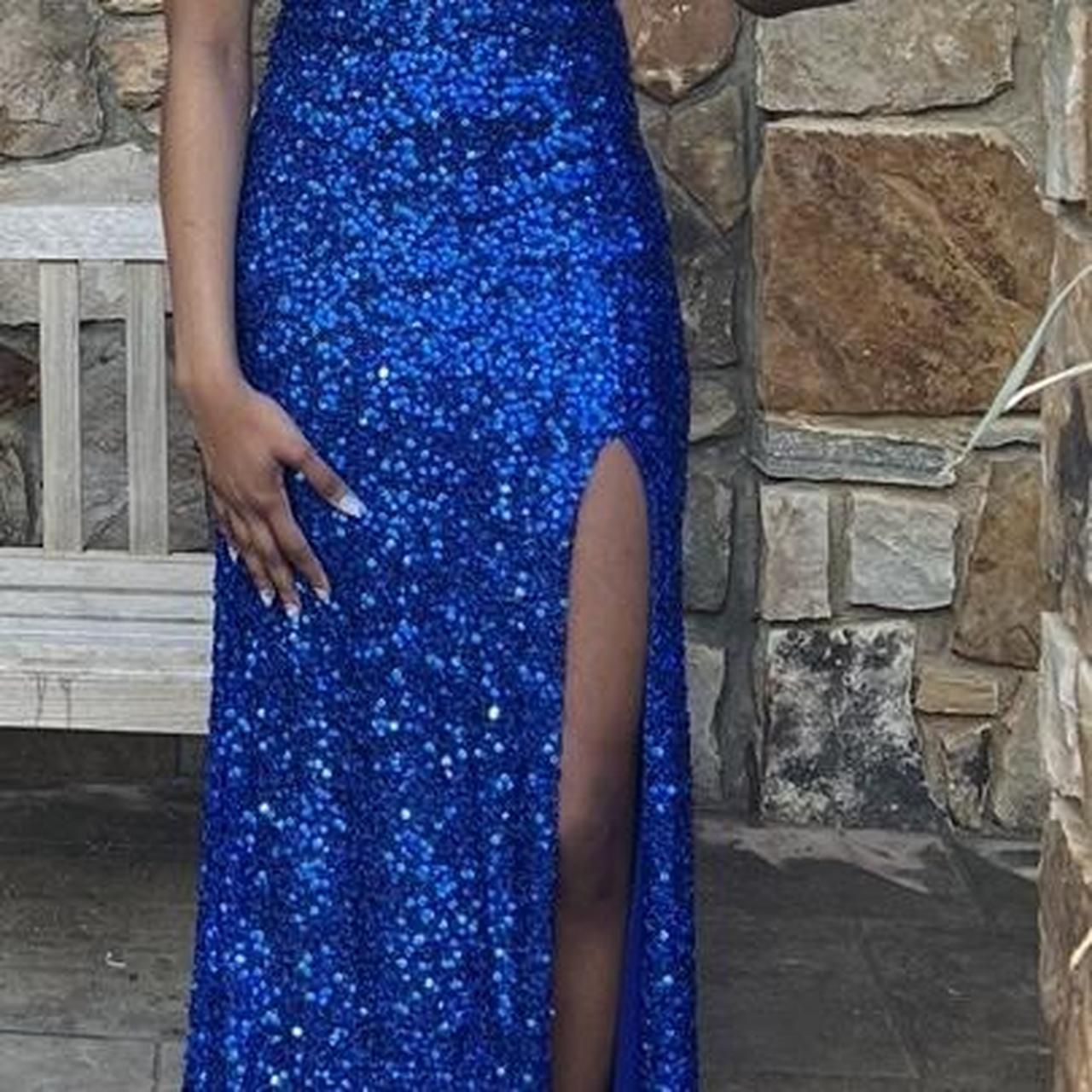 Royal Blue Sequence Prom Dress - Depop