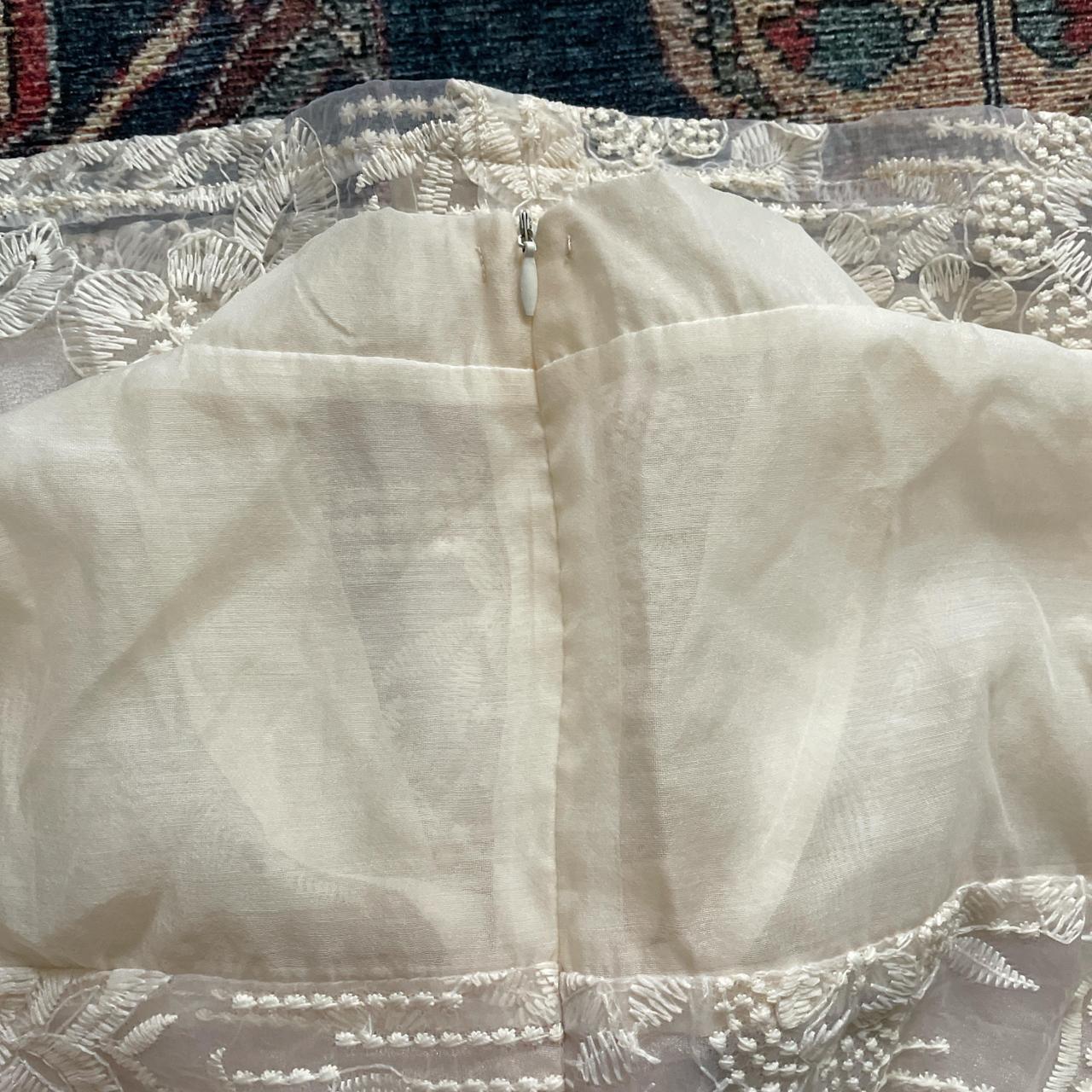 Cream and white vintage lace dress with pearl... - Depop