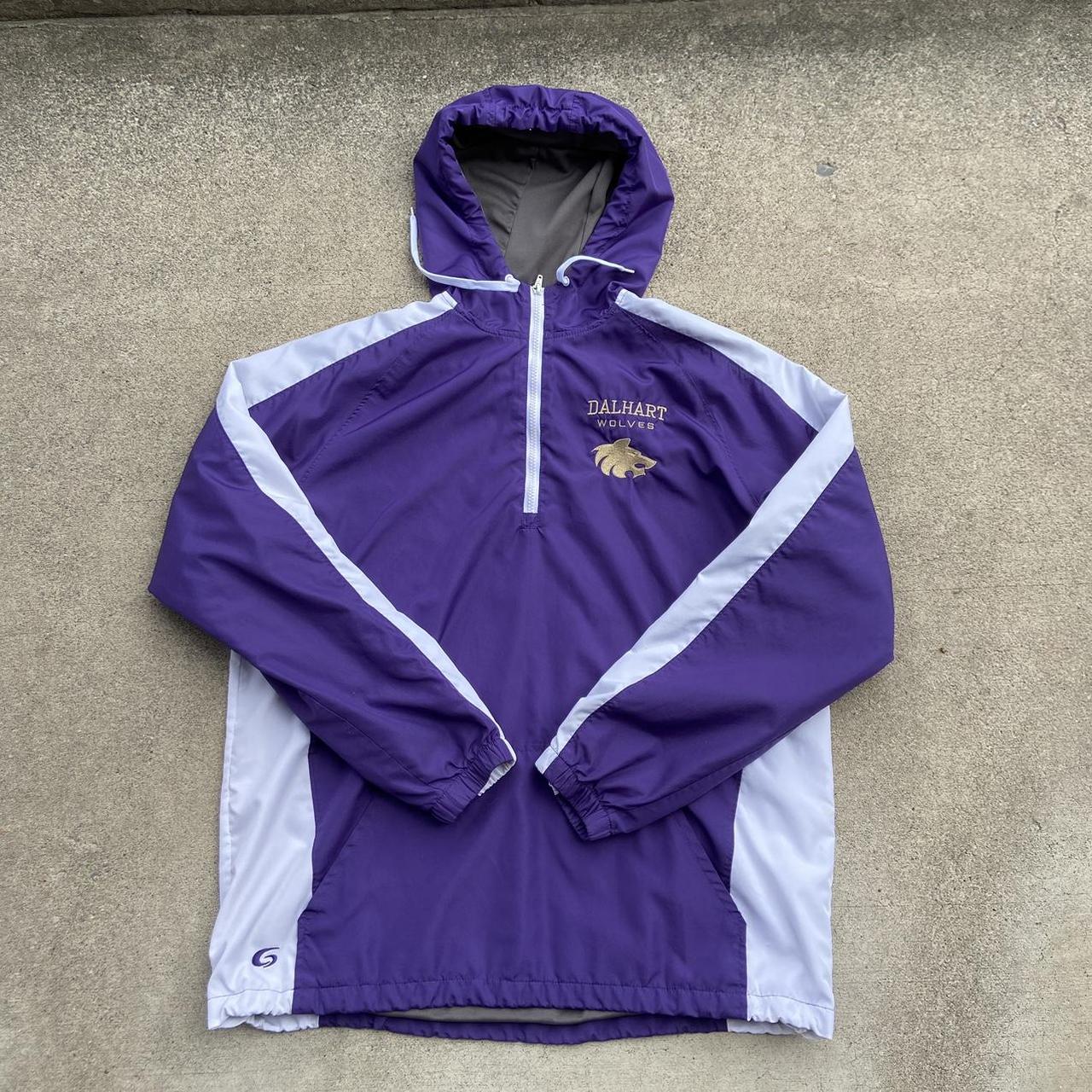 Purple and white windbreaker jacket Small rip in... - Depop