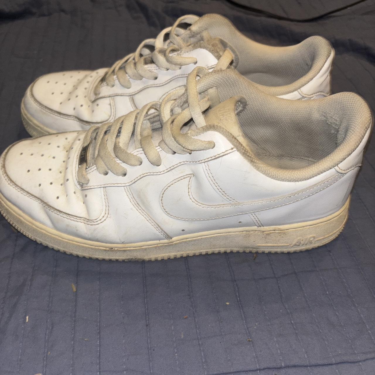 Beat up white af1 Nike Air Force one triple... | Depop