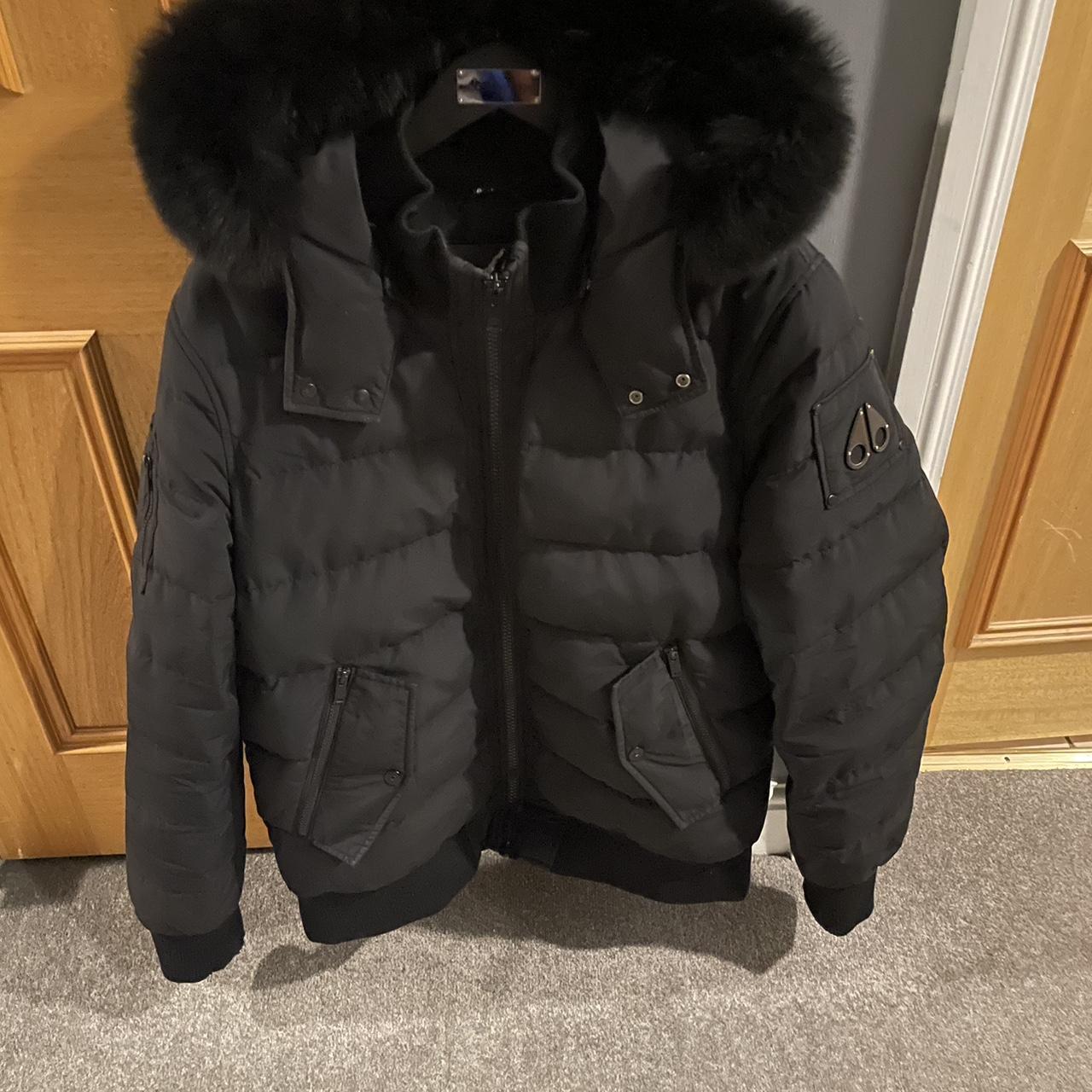 XL moose knuckles jacket all black with black fur... - Depop