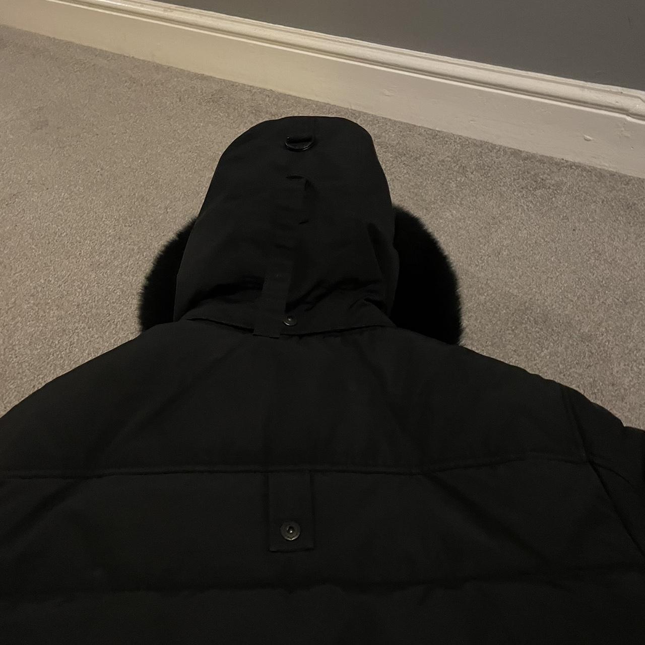 XL moose knuckles jacket all black with black fur... - Depop