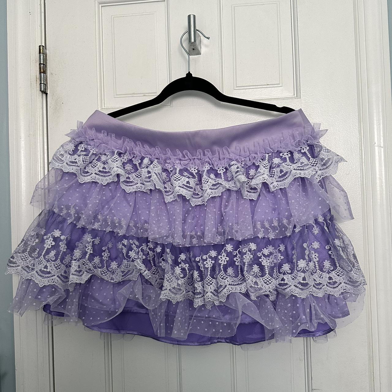 Sugar thrillz never worn purple ruffled skirt with... - Depop