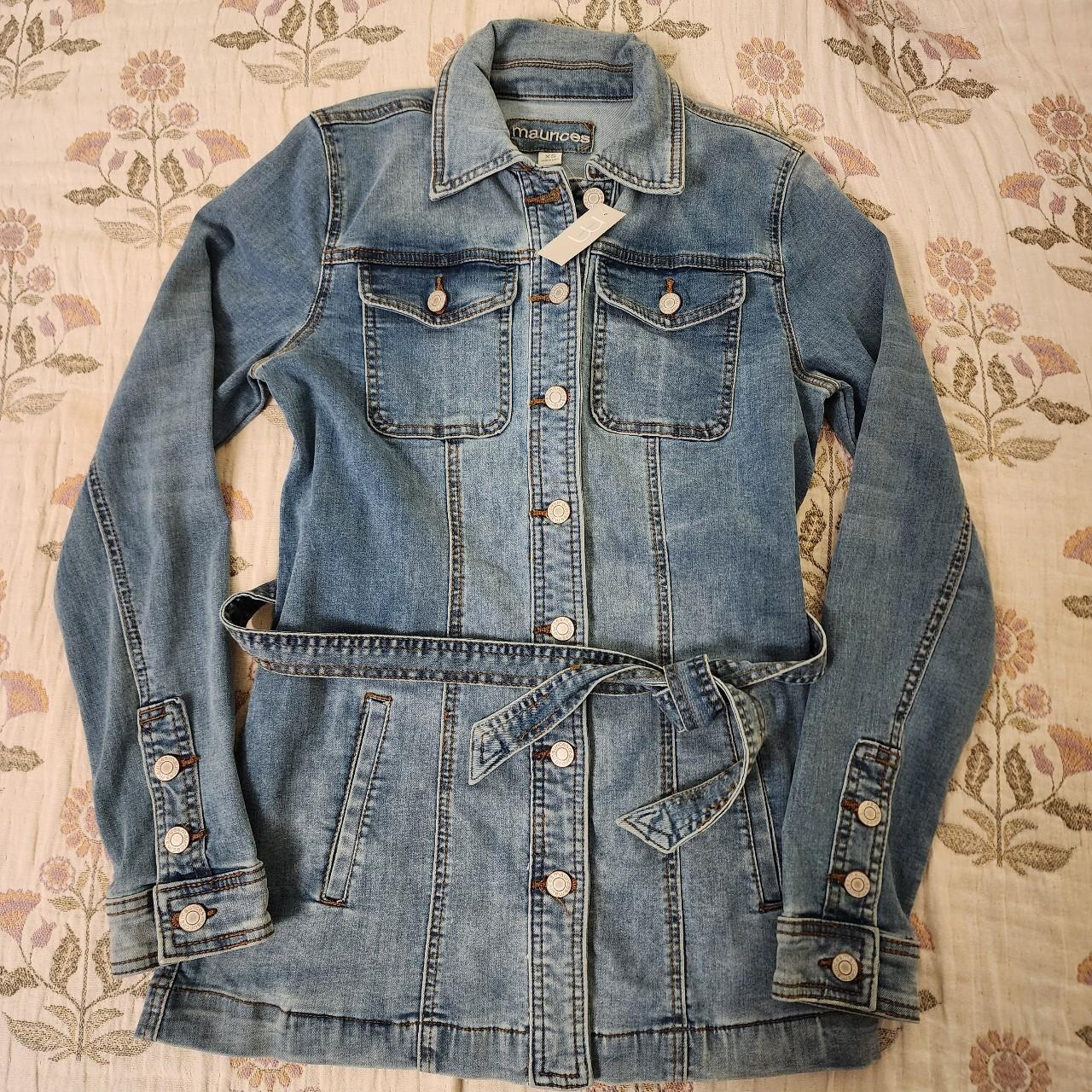 Maurices Blue Stretch Denim Belted Jacket -... - Depop