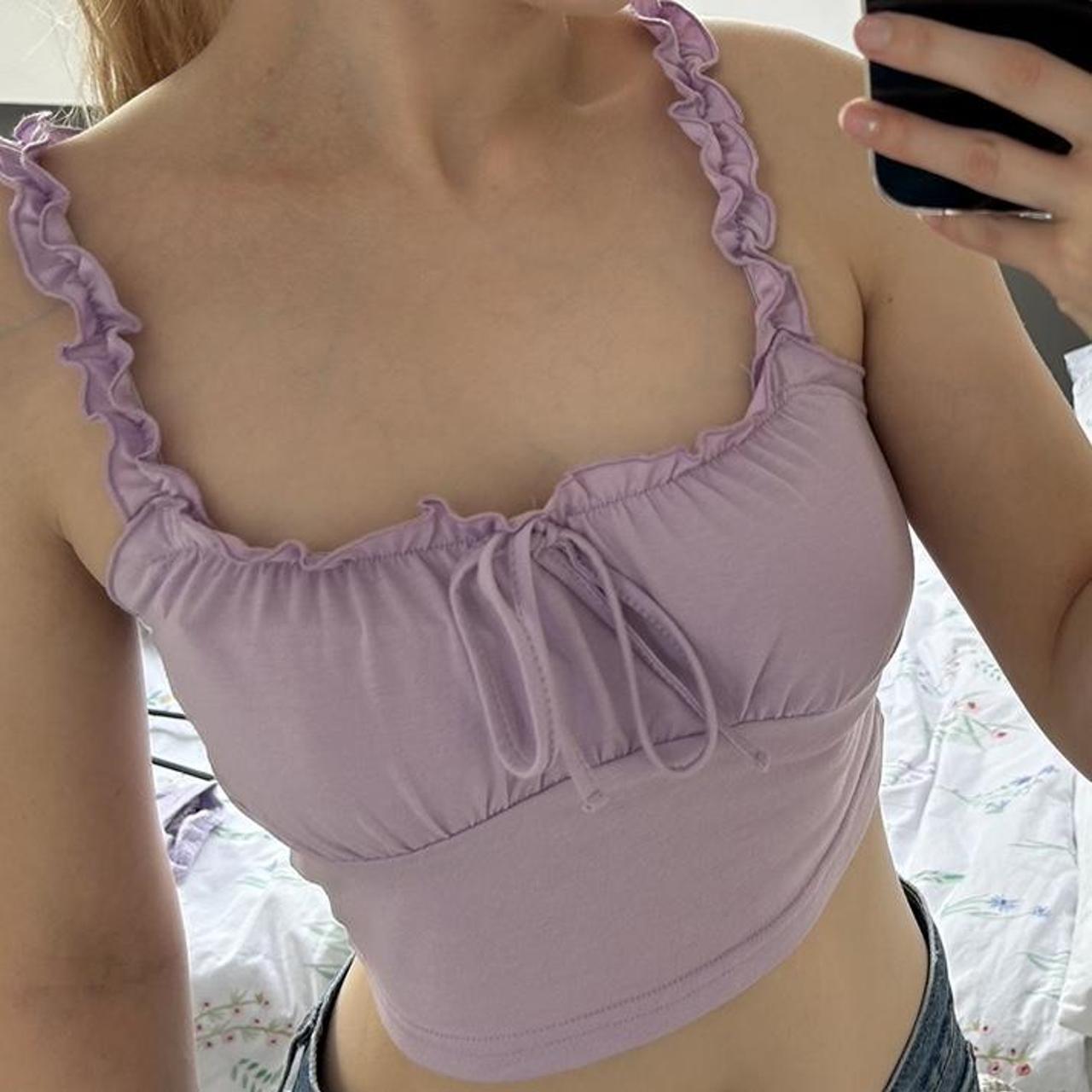 Shein Lilac Ruffle Strap Crop Top Worn A Few Times Depop