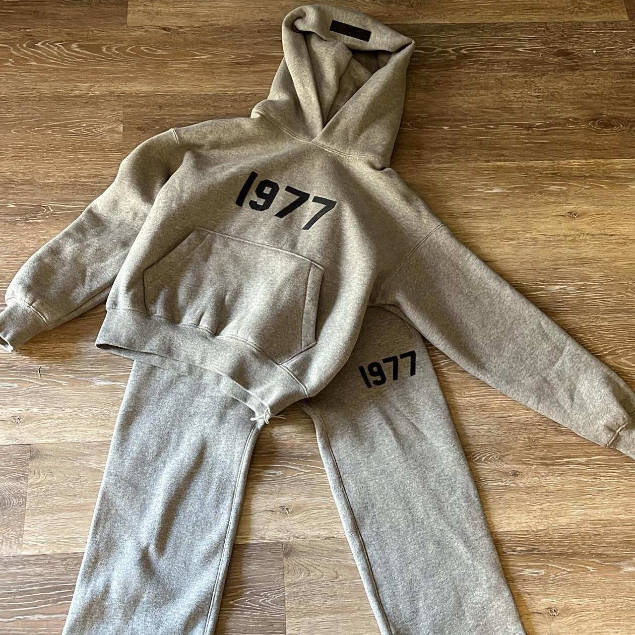 1977 grey and black tracksuit - hoodie and joggers... | Depop